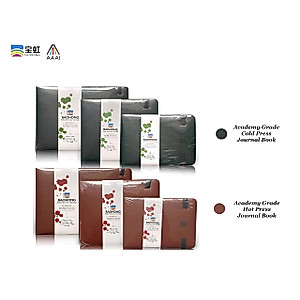 BAOHONG Watercolor Journal, PU Leather Cover, 24 Sheets Sized 6.2" x 9.4", Hot Press Academy Grade BAOHONG Watercolor Paper, 100% Cotton 140 lb (300 GSM), Travel Sketch Book