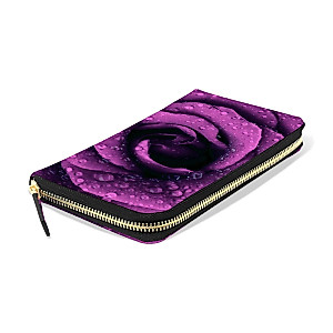 AGONA Womens Wallet Purple Dark Rose Floral Wallet for Women Long Wallet PU Leather Zip Around Phone Clutch Handbag Card Holder Purse Girls Men