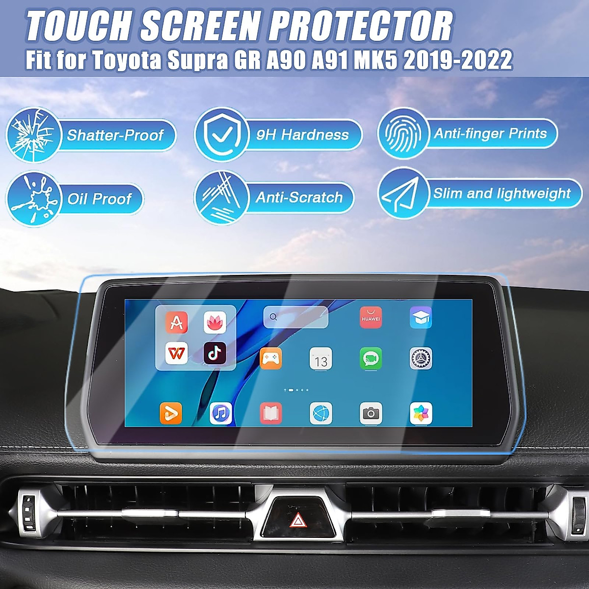Daeiclru Screen Protector Fit for Toyota Supra GR A90 A91 MK5 2019-2022, Navigation Display Protective Film, HD Clear Tempered Glass Anti-Scratch Protective Film Supra Accessories