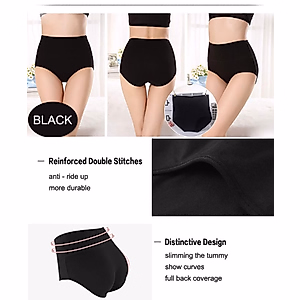 QOVOQ Women's High Waist Cotton Underwear Stretch Briefs Soft Comfy Ladies Panties MultiPack Black