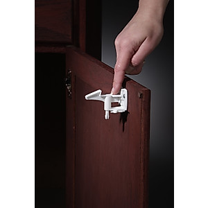 KidCo S337 Spring Action Lock 4 Count, Compact Spring Action Lock for Cabinet Safety – Auto-Lock, Disengage Feature, 1.5” Depth, Includes Hardware for Frameless Cabinets