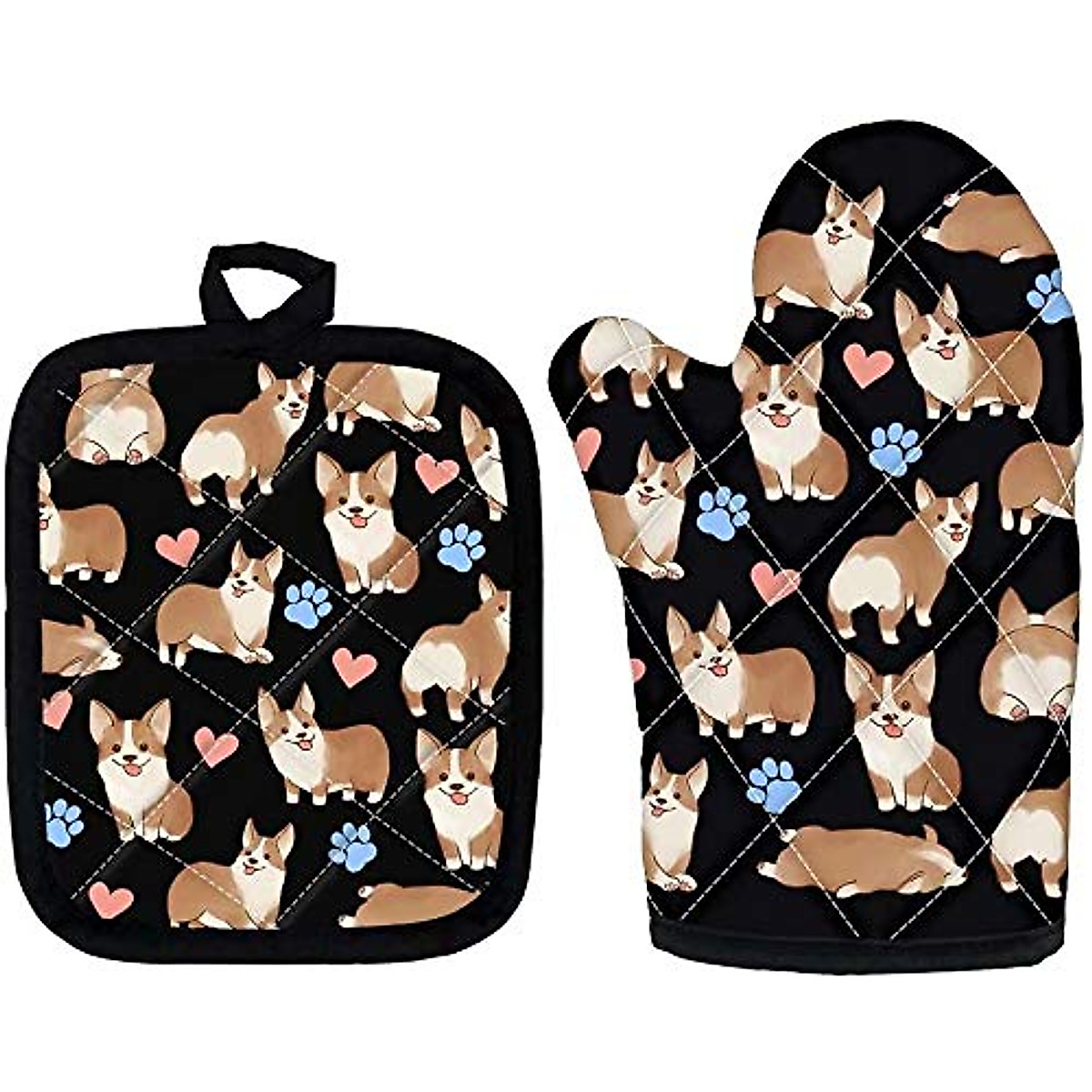 GePrint Corgi Pembroke Pet Printed A Pair of Oven Mitts Pot Holders Set Home Decoration Durable Insulation Oven Gloves Anti Scalding Washable Kitchen Mitten for Women Gift