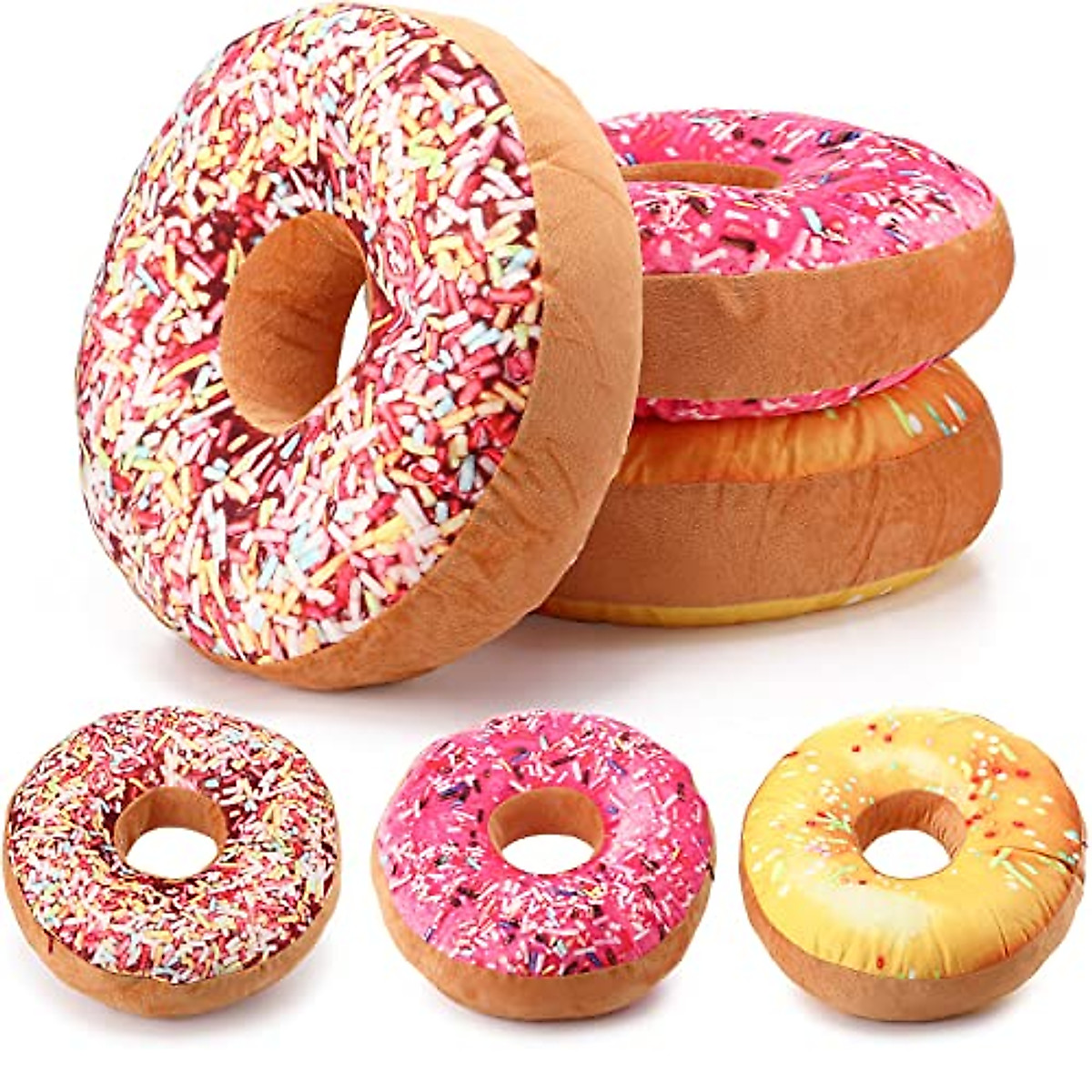 Donut Throw Pillow 3 Pcs 16 Inch Chocolate Round Pillow Plush Soft Food Pillow 3D Digital Print Stuffed Ear Piercing Pillow Decorative Light Weight Seat Pad Cushion for Chair Floor Couch Sofa