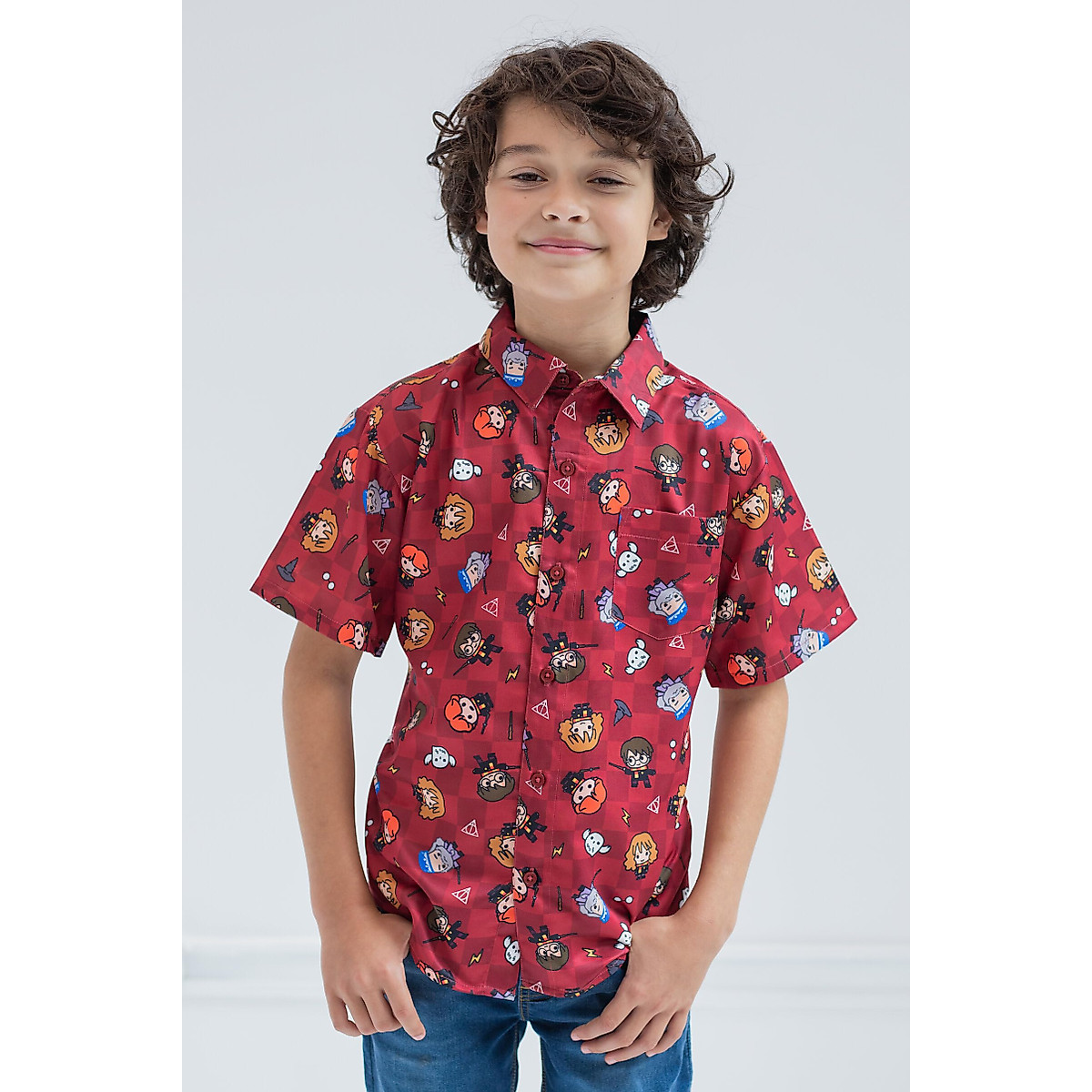 Harry Potter Dumbledore Ron Weasley Hedwig Owl Little Boys Hawaiian Button Down Shirt 7-8