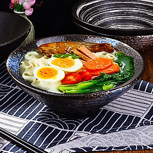 Japanese Ramen Bowls Set of 2, Ceramic Noodle Soup Cereal Bowls(BLC)