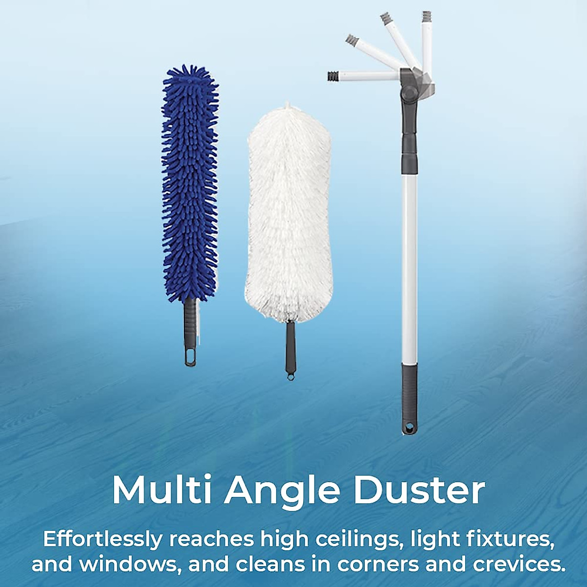 Multi Angle Duster, Bendable Head, Extension Pole 25” – 70”, Brush Cleans High Ceilings, Lights, Windows, Ceiling Fans, Pack of 2 Detachable, Microfiber Heads for Cleaning