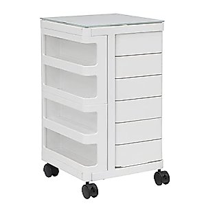 Kubx Rotating 4-Sided Mobile Storage Organizer with Glass Top Multiple Compartments