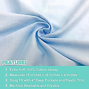 American Baby Company 100% Natural Cotton Jersey Knit 18" x 36" Cradle/Bassinet Sheet - Fitted, Blue, Soft Breathable, for Boys and Girls (Pack of 4)