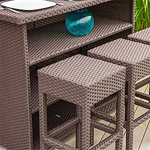 Noble House Milton Outdoor 7-Piece Brown Wicker Bar Set