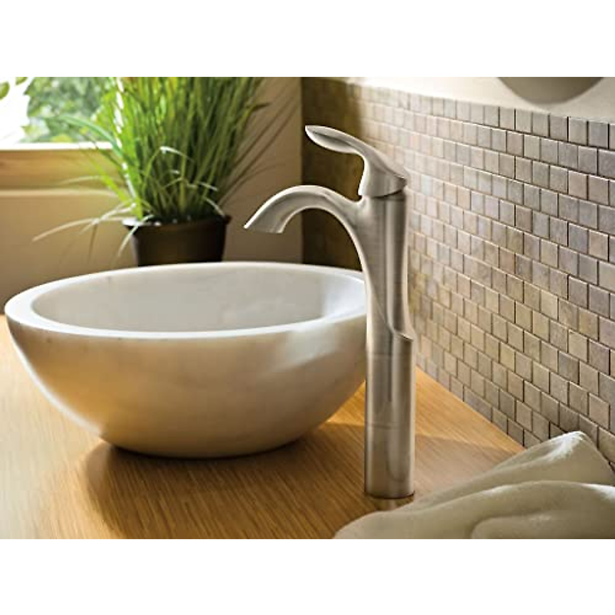 Moen Eva Brushed Nickel One-Handle High Arc Bathroom Faucet, 6400BN