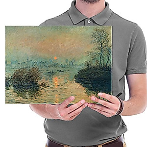 Wieco Art Canvas Wall Art Sunset on the Seine at Lavacourt, Winter Effect by Claude Monet Oil Paintings Canvas Prints Landscape Pictures Artwork on Canvas for Home Decorations