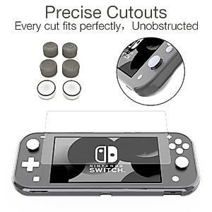 HEYSTOP Compatible with Switch Lite Carrying Case, Switch Lite Case with Soft TPU Protective Case Games Card 6 Thumb Grip Caps for Nintendo Switch Lite Accessories Kit(Grey)