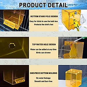 kathson Parrot Bath Box Hanging Bird Bathtub Tub Bath Acrylic No-Leakage Shower Box Bowl Cage Accessory for Small Pet Bird Parakeets Canary Cockatiel Budgies Lovebirds（Yellow）