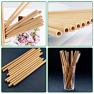 Q-DIRT PRO Reusable Bamboo Drinking Straws 7.8 Inches 100% Natural Eco Friendly Biodegradable and Organic 20 Sticks Bamboo Wooden Straw Includes Cleaning Brushes