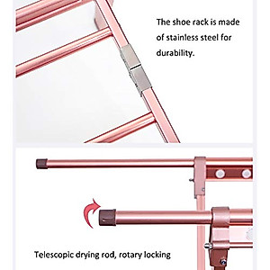 Drying Rack Floor Folding Indoor and Outdoor Home Balcony Aluminum Double Rod Cool Clothes Hanger Pole Clothes by The Shelf Artifact FANJIANI (Color : Rose Gold)