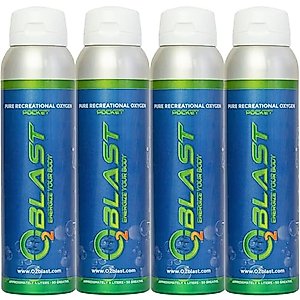 O2 Blast - Pure Oxygen Supplement - Supports Fast Recovery, Increase Stamina, & Enhanced Focus for High Altitude & Action Sports, Flip-Top Cap - 4 Liter Portable Canned Oxygen - 4 Pack