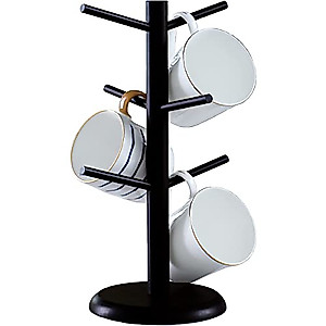 Dorhors Mug Tree,Mug Hanger Stand,Coffee Cup Holder with 6 Hooks,Wood Coffee Mug Holder for Counter,Coffee Bar Accessories and Decor,Coffee Organizer Station (Balck)