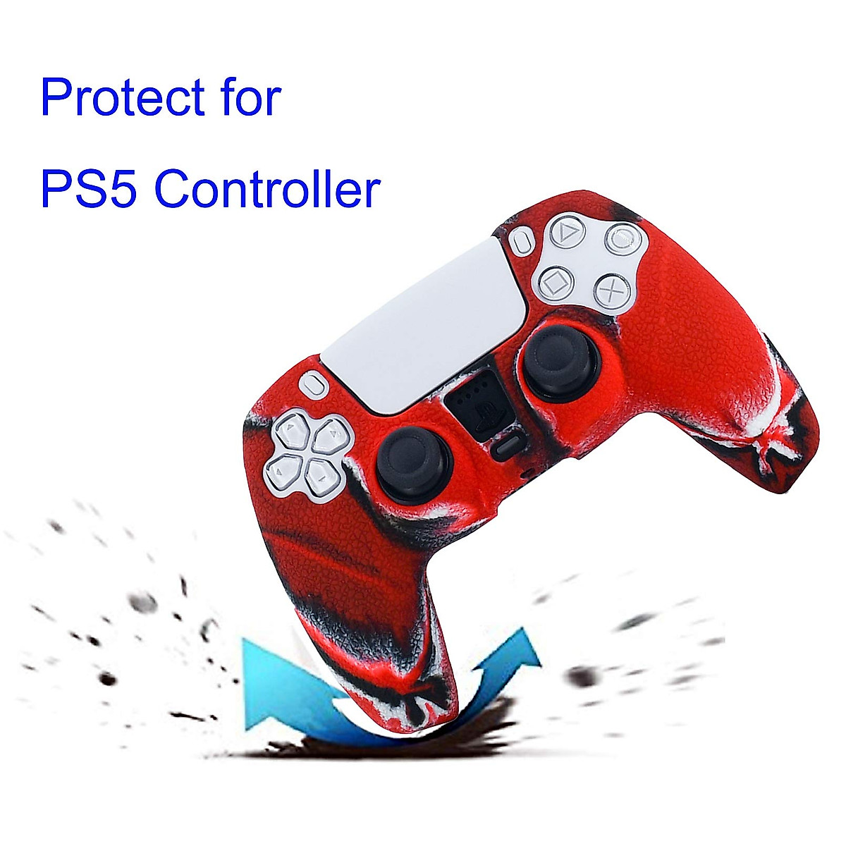 PS5 Controller Grip,Hikfly Silicone Skin for Sony PlayStation5 Controller Grip Cover Protector Faceplates Kits Video Games(1x CamoRed cover with 4 x Thumb Grips Caps)