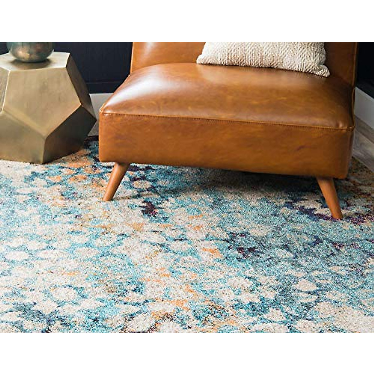 Unique Loom Vita Collection Traditional Over-Dyed Saturated Floral Medallions Area Rug, 9 x 12 ft, Turquoise/Ivory