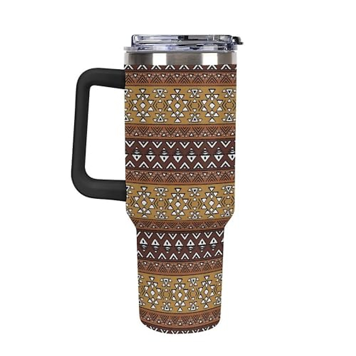 Maya Horizontal Geometric Pattern 40oz Water Bottle Double Wall Insulated Tumbler with Handle Leakproof Travel Mug Black-style