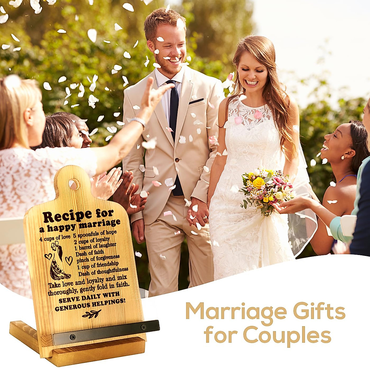 Wedding Gifts for Couples Wife Marriage Anniversary Newlywed Gift for Friend Inspiring Marriage Gifts Bridal Shower Gifts for Bride Kitchen Cookbook Stand (Recipe for a Happy Marriage)