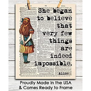 Motivational Wall Art Office Decor for Men & Women: "She Began To Believe" Alice in Wonderland 8x10 Inspirational, Motivational Poster & Positive Affirmations Wall Decor