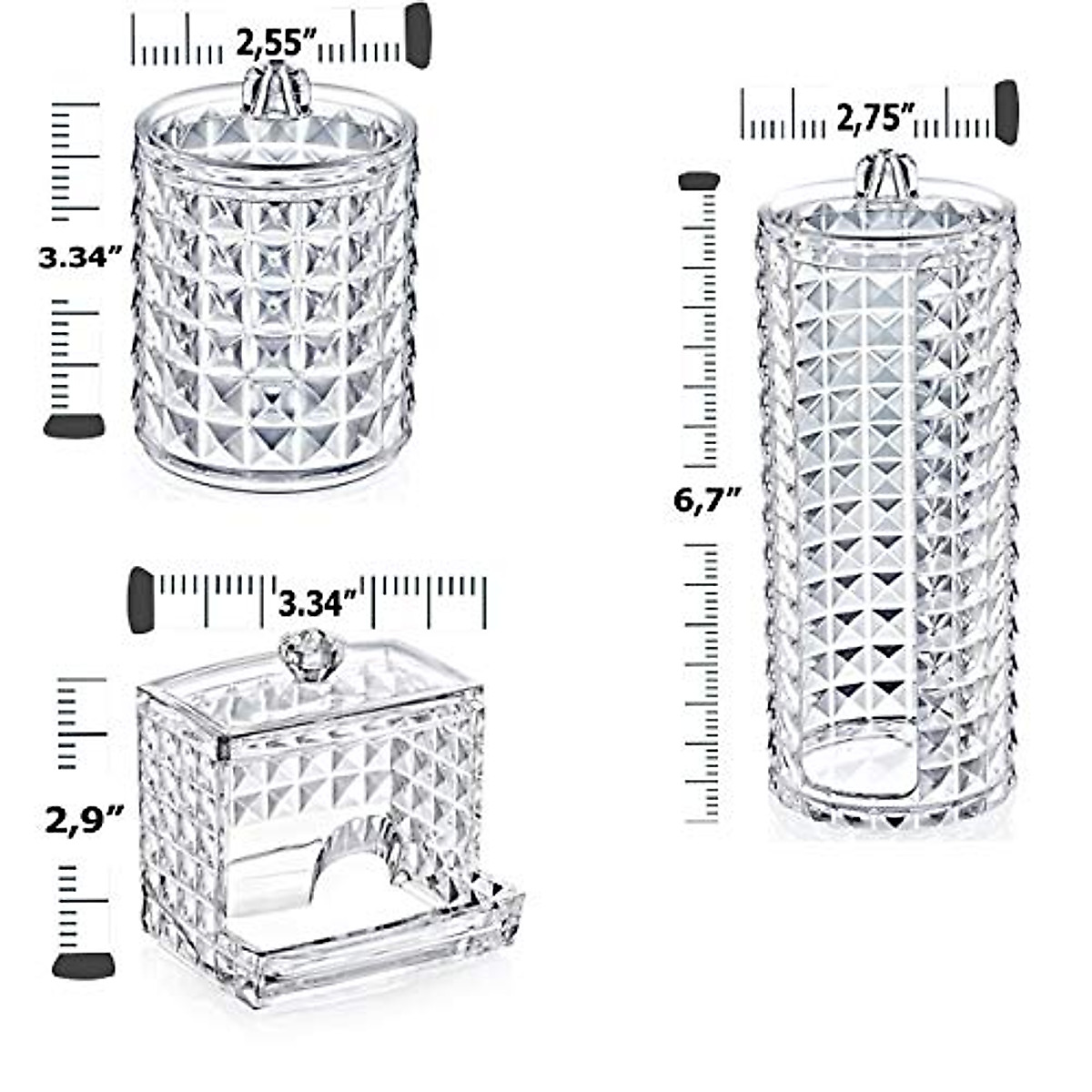 Aeon Design Makeup Organizer Set Cotton Ball,Cotton Pad And Q Tip Holder Vanity Organizer-Storage Containers On Bathroom Counters-Bathroom Organizer-Easy Organization With Compact Unique Design-3 Pack