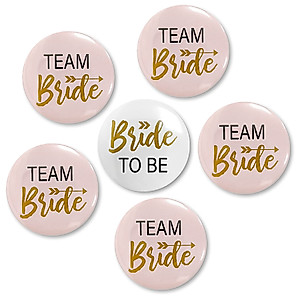 Bride Team Bride Buttons Pins,Wedding Party Bride Shower Tinplate Badge Pins Set Bridesmaid Group Button Bachelorette Party Bride to be Gift Decorating Accessory 6 Pcs