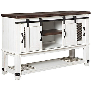 Signature Design by Ashley Valebeck Farmhouse Dining Room Server or Buffet, White & Brown