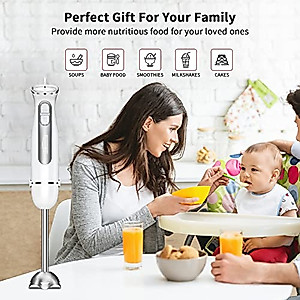 healthomse 3-In-1 Immersion Blender 800W 12-Speed Stainless Steel Hand Blender with Milk Frother, Egg Whisk, BPA-Free Materials for Soup, Smoothie, Baby Food (White)