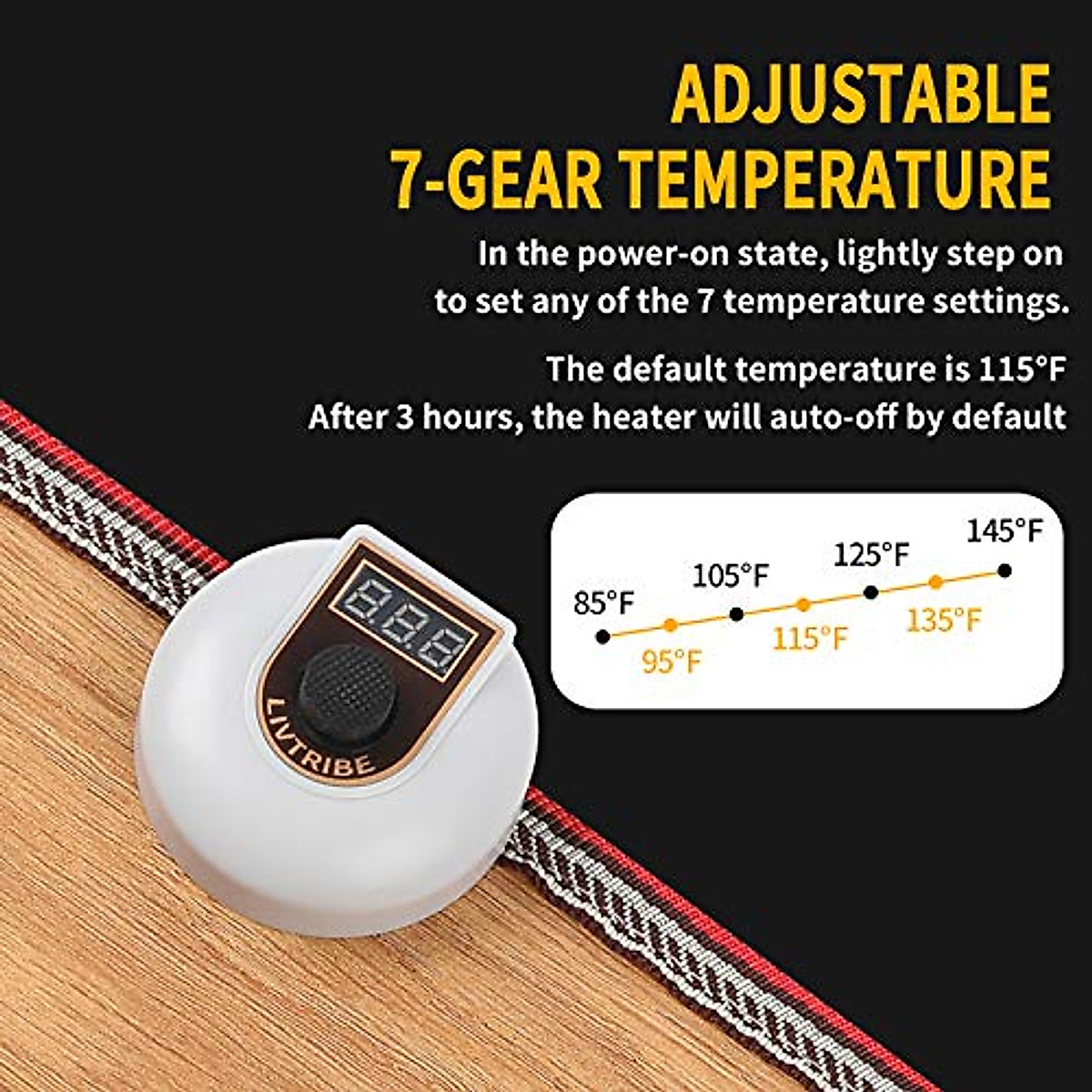 Livtribe AC 110V Heated Floor Mat for Foot, Wood Stripe Carbon Crystal Heating Pad, Electric Heated Foot Warmers for Office, Home Brown