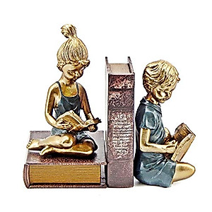 Bellaa 22951 Boy Girl Bookends Studious Reading Scholar Bookrack Book End 8 inch