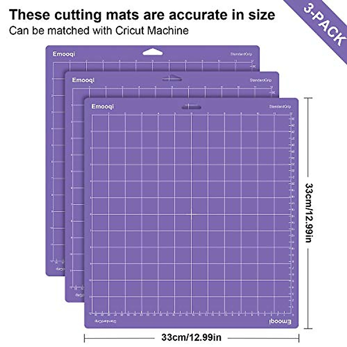 Emooqi Cutting Mat for Cricut Maker/Explore Air 2/Air/One(3pcs, 12x12 Inch, Scraper), High Adhesive Sticky Purple Square-Grid&Non-Slip Cutting Mats for Art, Textiles, Scrapbooking, and DIY Projects.