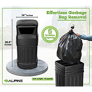 Alpine Industries Outdoor/Indoor Trash Can - Heavy Duty Garbage Can with Lid - Trash Bin for Home, Kitchen, and Bathroom - (16-Gallon Capacity, Black)