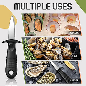 Minatee 30 Pcs Oyster Shucking Knife Stainless Steel Oyster Shucker Oyster Opener with Non Slip Handle for Clam Crab Kitchen Shrimp Shellfish Seafood Tools, 5.79 Inch (Black)