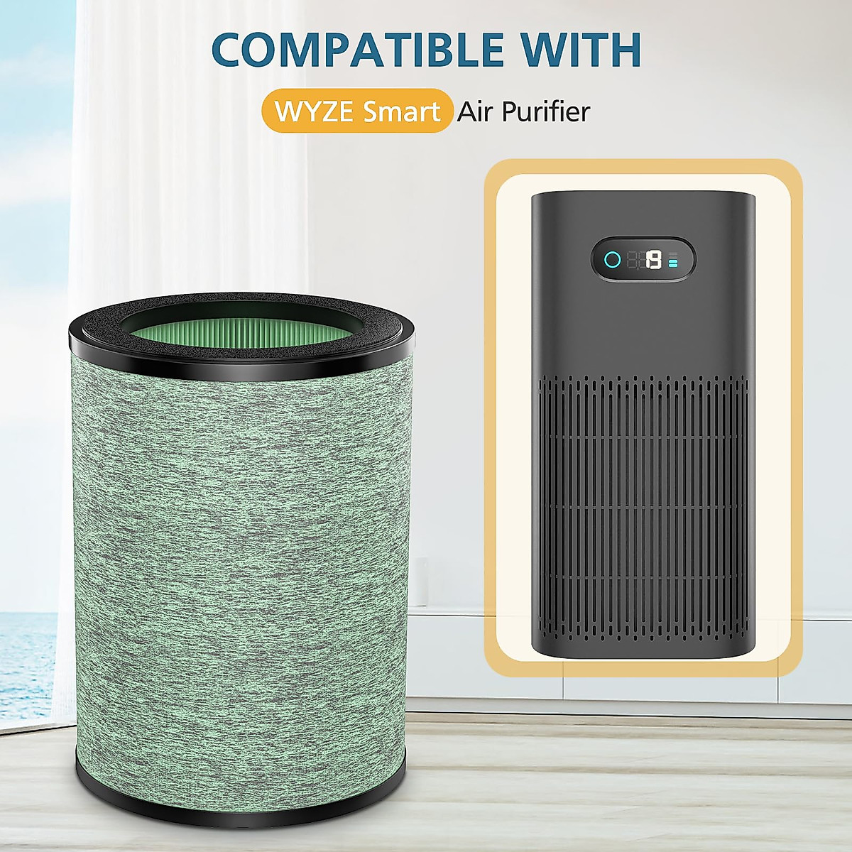 WILERDA H13 True HEPA Filter Replacement Compatible with WYZE Smart Air Purifier, Standard Filter, 2 Packs