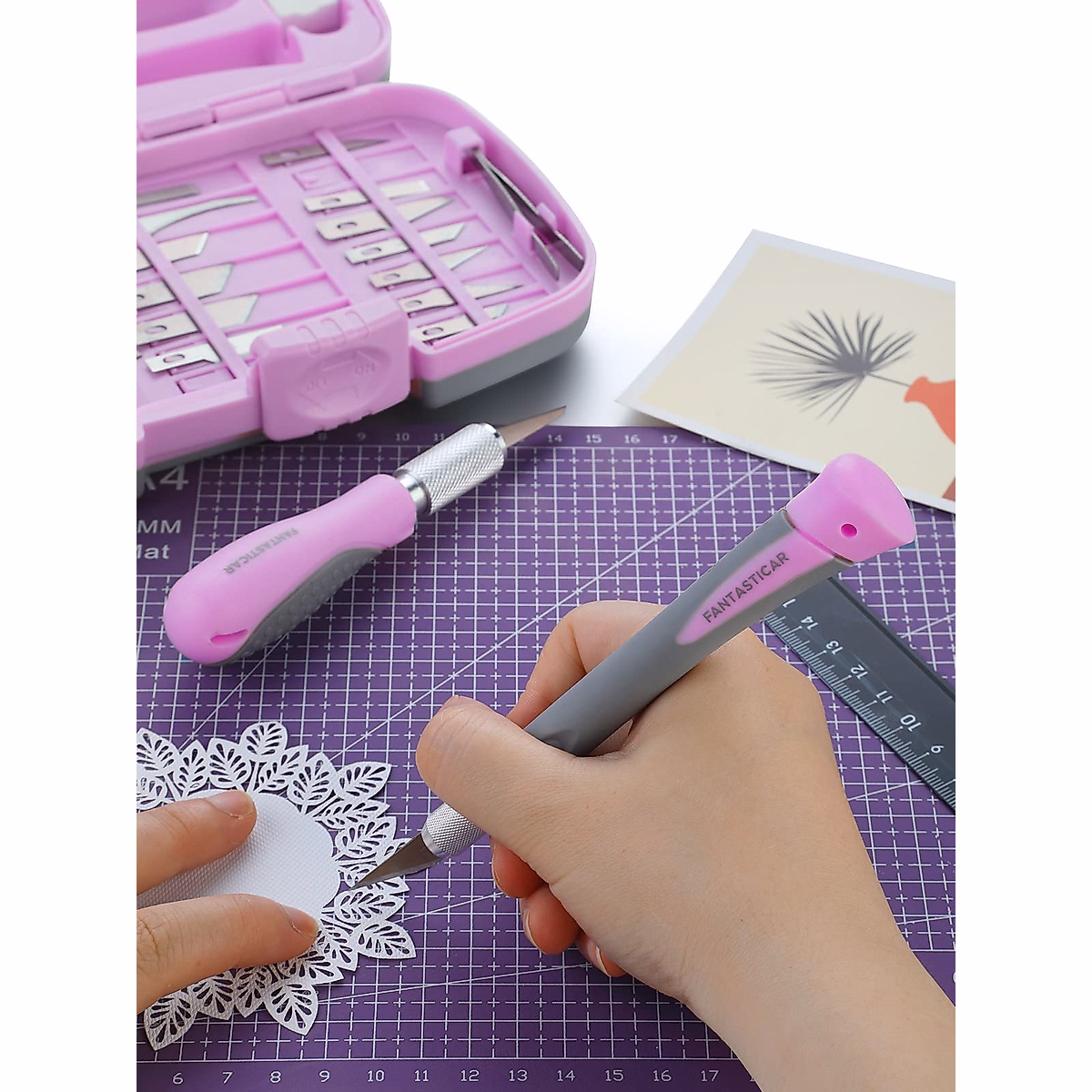 FantastiCAR Craft Knife Precision Cutter Hobby Knife Blades Set (30pcs) for Art Work, Scrapbooking, Stencil, Architecture Modeling, Wood Leather Working (Purple)