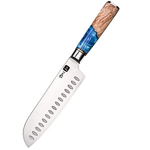 Dnifo Santoku Knife 7-Inch Japanese Style Chef Knife, Multifunctional Ultra Sharp High Carbon Stainless Steel Kitchen Chopping Knife, Ergonomic Logs & Resin Handle
