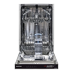 West Bend Dishwasher 18-Inch Built In with 3 Wash Options and 6 Automatic Cycles, Stainless Steel Construction with Electronic Control LED Display, Low Noise Rating, 53 dB, Metallic