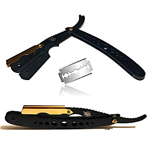 Gold Dipped With Premium Long Lasting Gold Quality - Barber Hair Shaving Straight Edge Razor - Shavette Kit With Free Blades