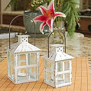 Kate Aspen Rustic Farmhouse White Candle Holder, Wedding, Centerpiece Table, Home, Shelf, 5 inch Decorative Lantern