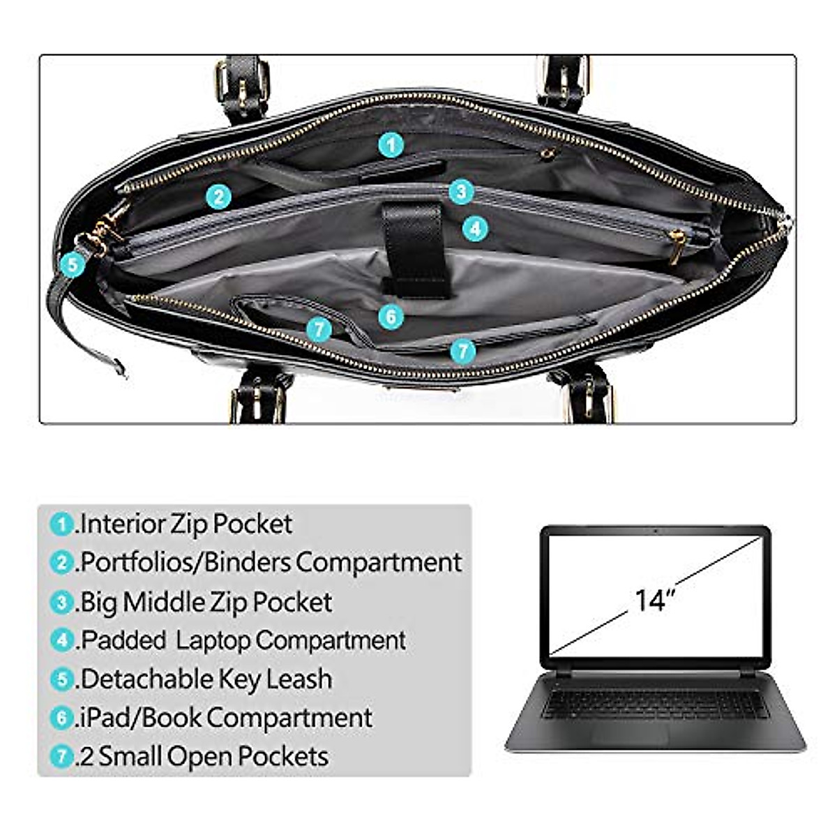 Laptop Bag for Women Large Office Handbags Briefcase Fits Up to 15.6 inch (Updated Version)-Black