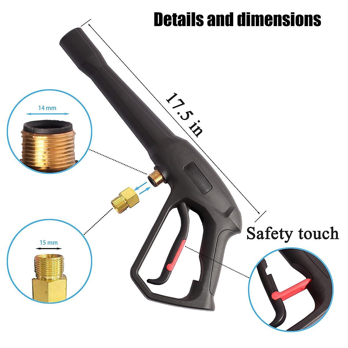 Pressure Washer Spray Gun - for Ryobi Pressure Washer Gun M22-14MM and M22-15MM Hose Connectors - with 1 Tips Holder and 5 Spray Nozzle Tips