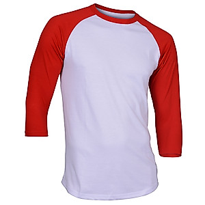 DREAM USA Men's Casual 3/4 Sleeve Baseball Tshirt Raglan Jersey Shirt White/Red Medium