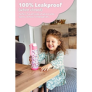 JARLSON kids water bottle with straw - CHARLI - insulated stainless steel water bottle - thermos - girls/boys (Unicorn 'Mosaic', 18 oz)