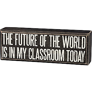 Primitives by Kathy Box Sign-Future of The World, 8x2.75 inches, Black, White