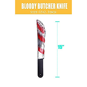 Bloody Butcher Knife-Fake Realistic Bloody Knife Prop Halloween Costume Knife for Zombie Costumes