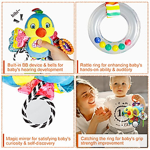 Funsland 3 Pack Stroller Toys - Car Seat Toys for Infants with Teether Hanging Toys - Butterfly + Birdie + Duck
