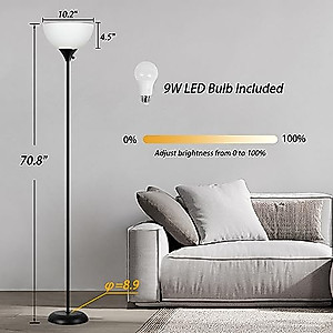 Floor Lamps for Living Room, Dimmable LED Modern Simple Standing Lamp, Tall Lamps for Bedroom Office Dining Room Kitchen, Minimalist Black Pole Lamp with Rotary Switch, 9W LED Bulb Included