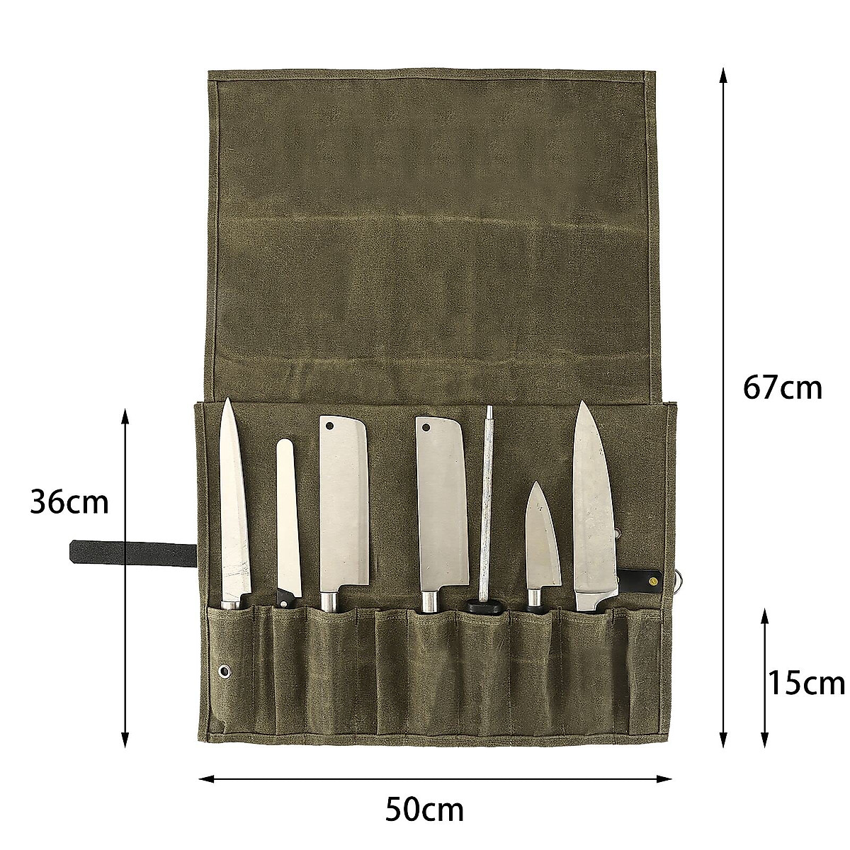 Chef Knife Roll Bag, 9 Pockets Canvas Knife Case, Knife Bag, Knife Wrap Wallet, Cutlery Knife Pouch Holders Protectors for Chef Knives Kitchen Utensils, Tool Roll (Army Green)